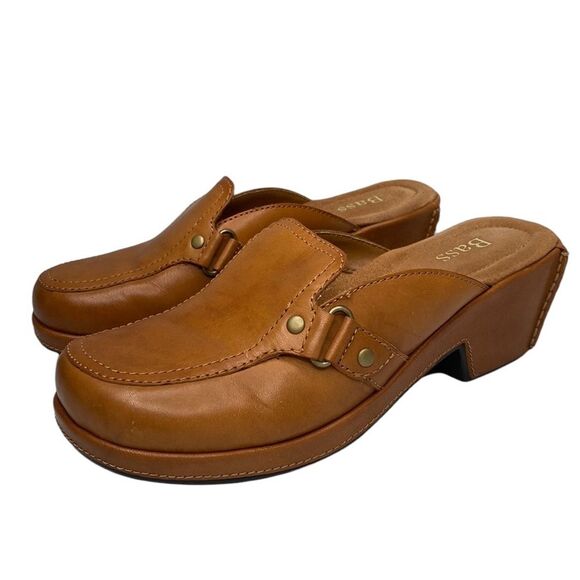 Bass | Shoes | Bass Leather Clogs Slip On Heeled Mule In Thyme Tan ...
